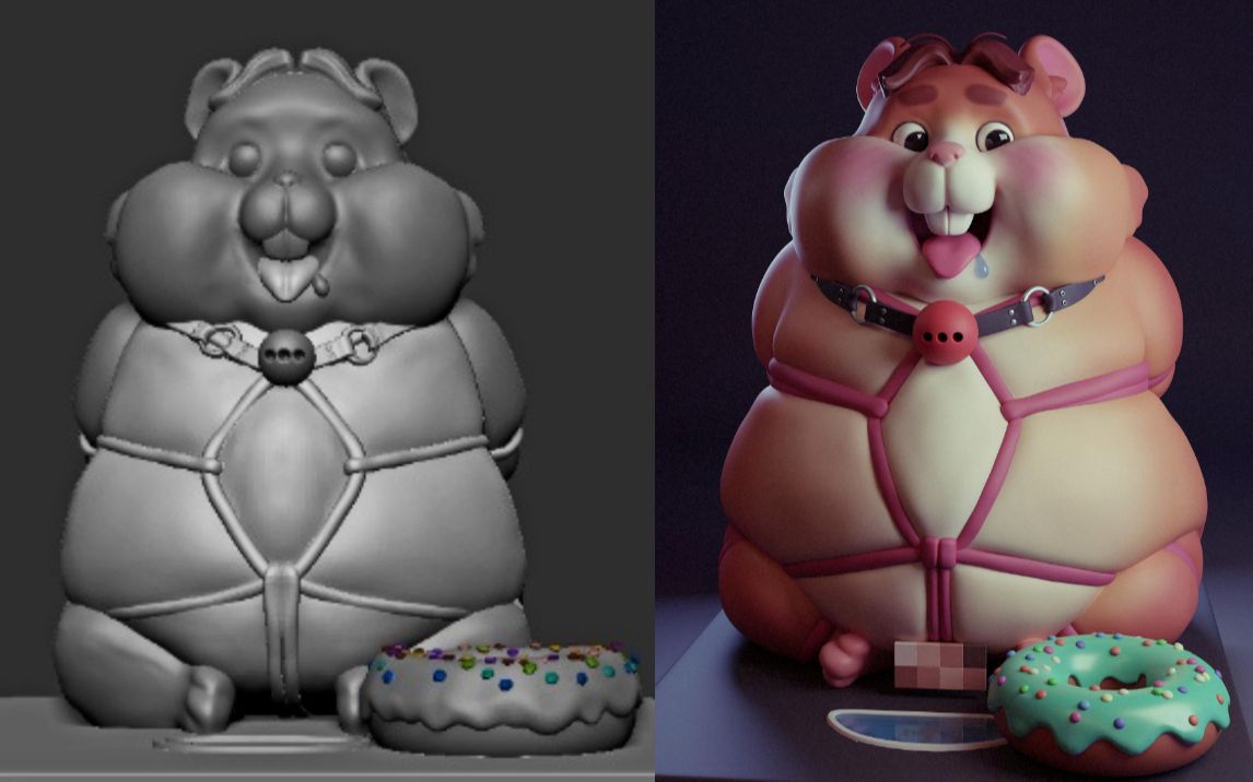 zbrush新手教程:从零开始制作一个可爱的贪吃鼠,zb简单卡通动物高模...