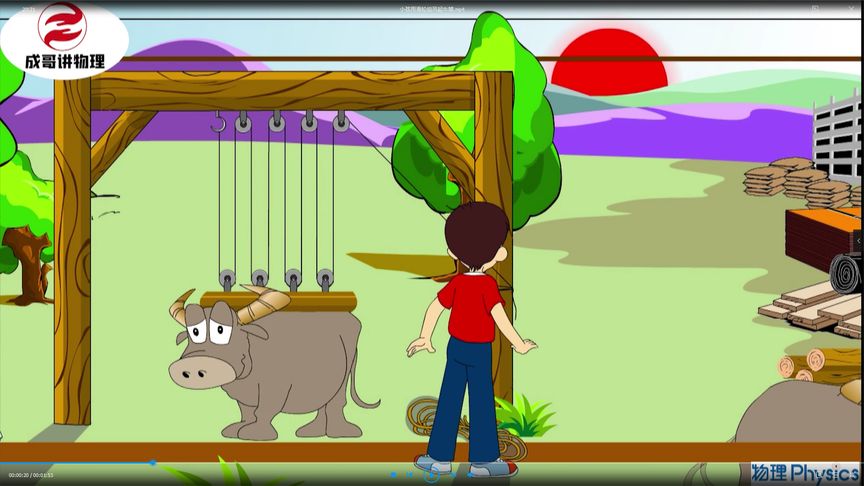 小孩用滑轮组吊起牛犊(动画演示)