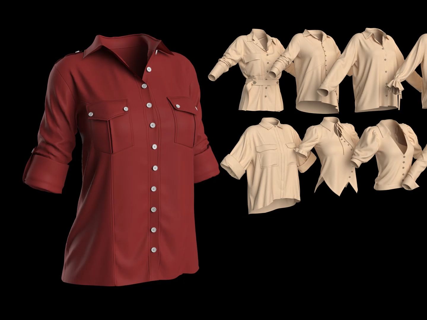 MD服装女士衬衫上衣长袖外套衬衣套装ZPRJ模型打版源文件3D服装