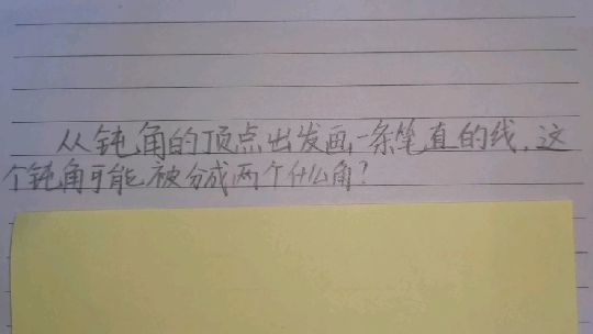 从钝角的顶点出发画一条线可能把这个钝角分成两个什么角