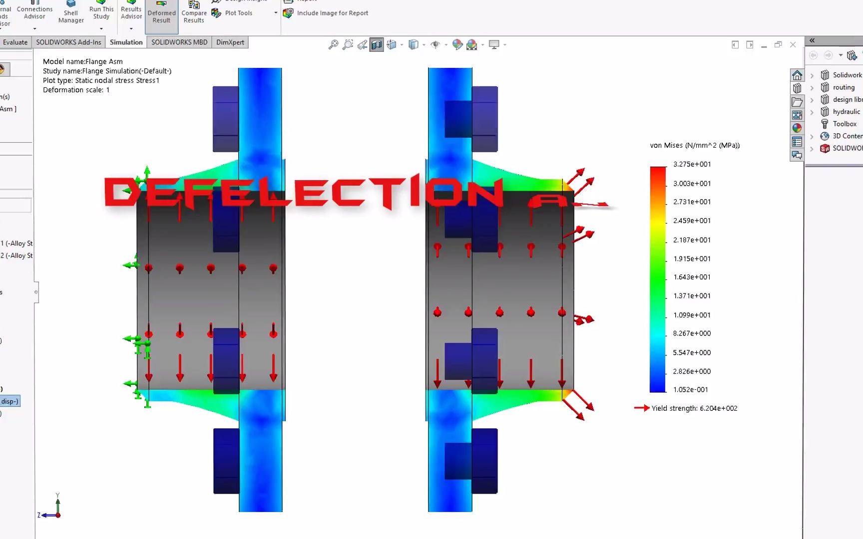 使用 Solidwork FEA 模拟在 300 psi 下进行法兰压力测试