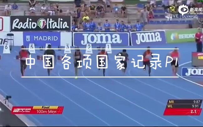 中国田径各项国家记录(100米,200米,400米,110米栏)