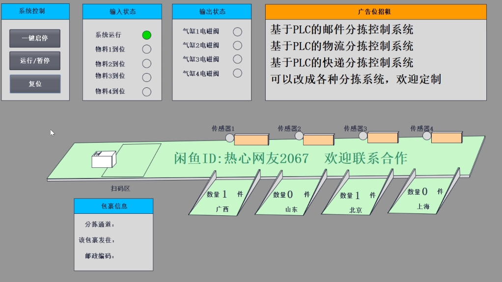 PLC邮件分拣系统,快递分拣系统,物流分拣系统,快递自动分拣系统