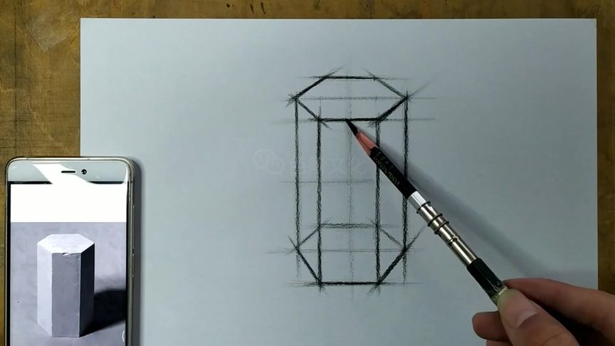 石膏几何形体六棱柱结构素描绘画精简版视频
