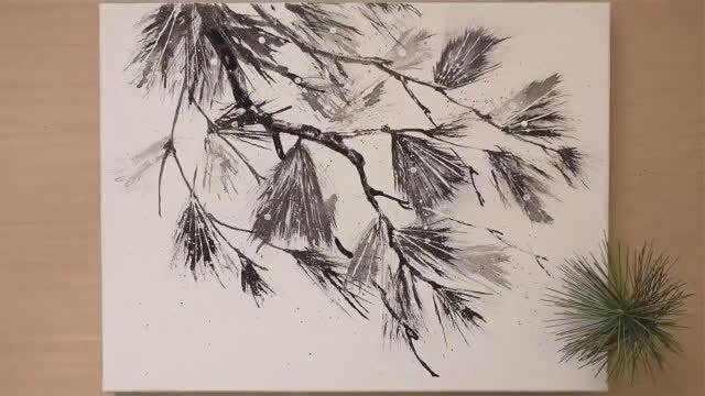 手工绘画教学,松树枝的简单画法!有趣又实用