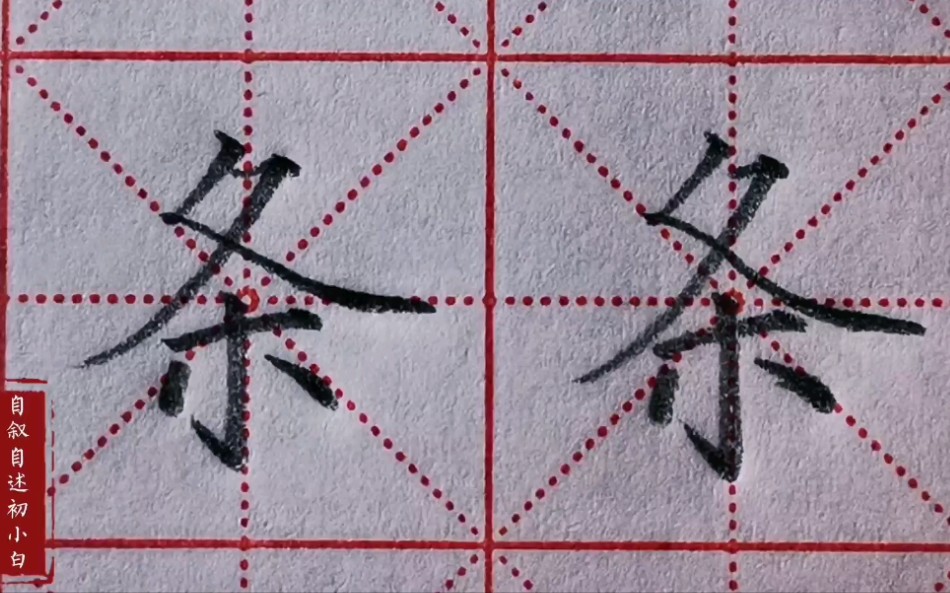 楷书练字“条”字,撇捺舒展,底部横短,书写稳健
