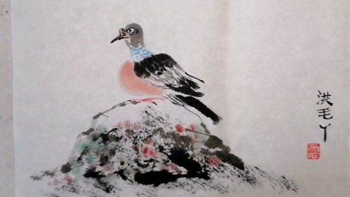 《传递信息的鸽子》写意画