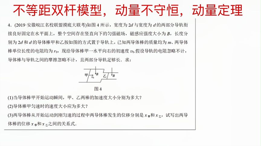 4.不等距双杆模型动量不守恒动量定理#学浪计划#七纵物理#微专题