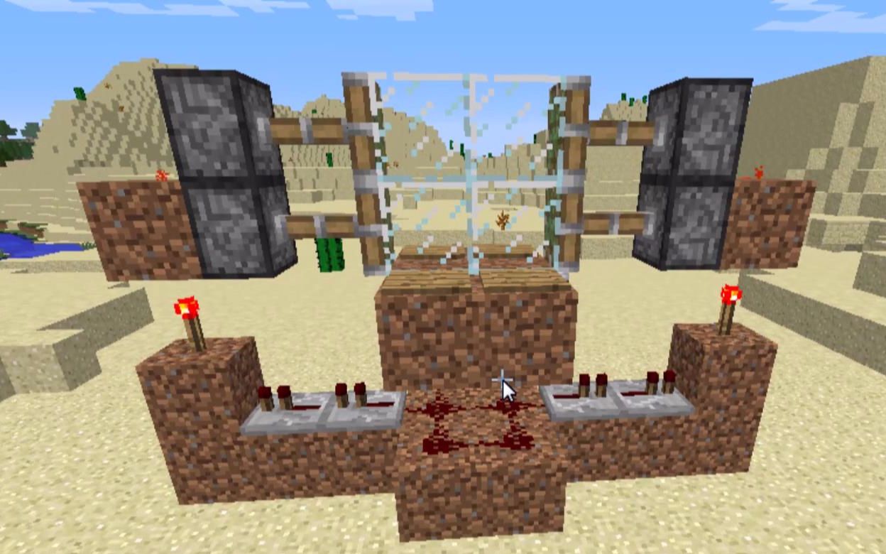 《我的世界》如何制作自动门,红石活塞双开门制作教程
