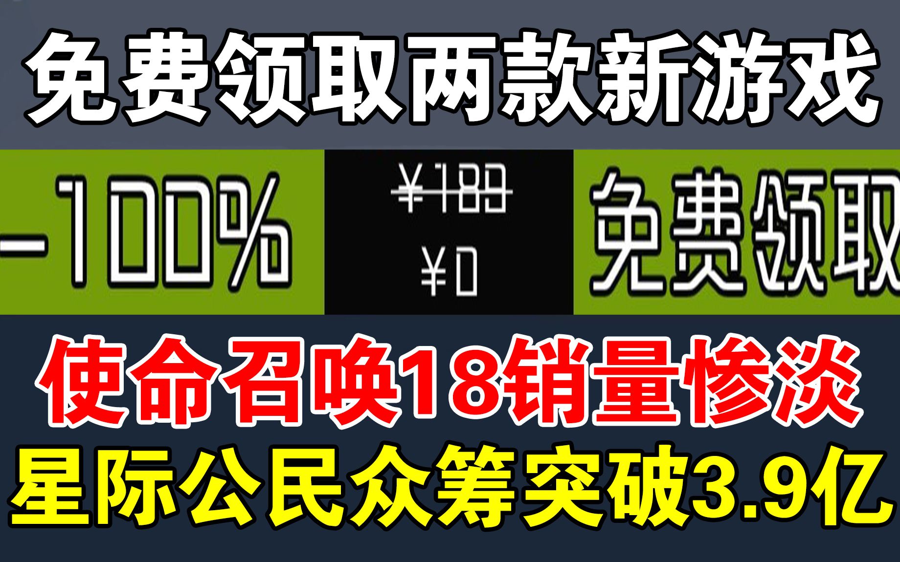免费领取2款新游戏|《使命召唤18》首发销量惨淡!《星际公民》众筹...
