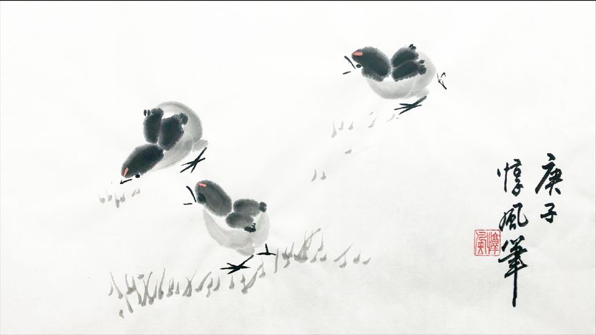 国画小鸡,三种动态画法最透彻的讲解,一看就能学会