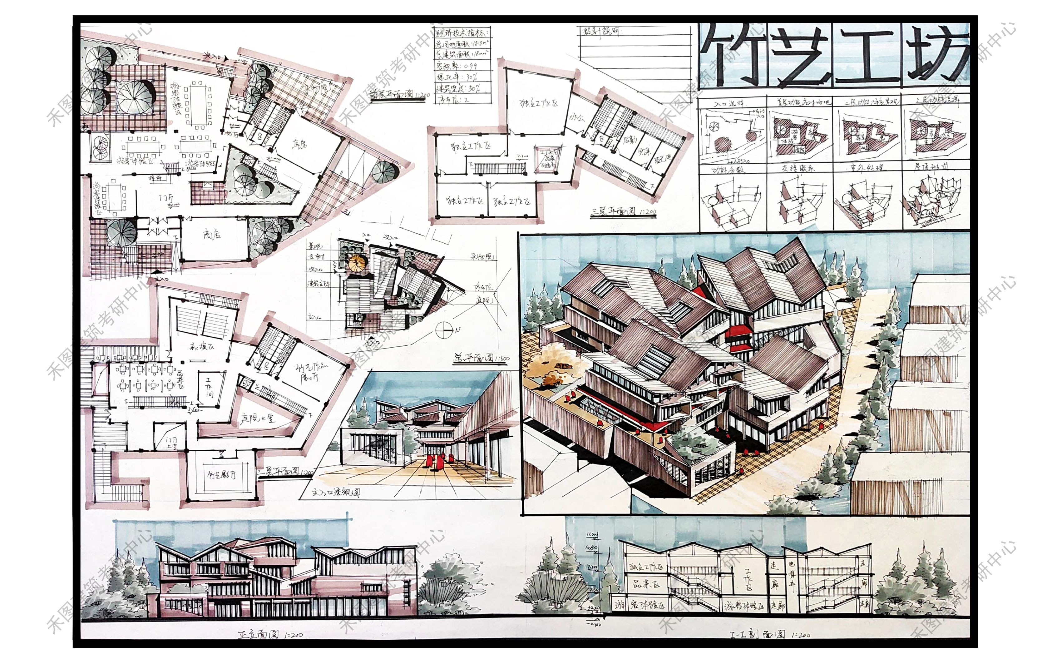 禾图建筑课堂|建筑快题从方案设计到成图全过程展示-重庆大学竹艺...