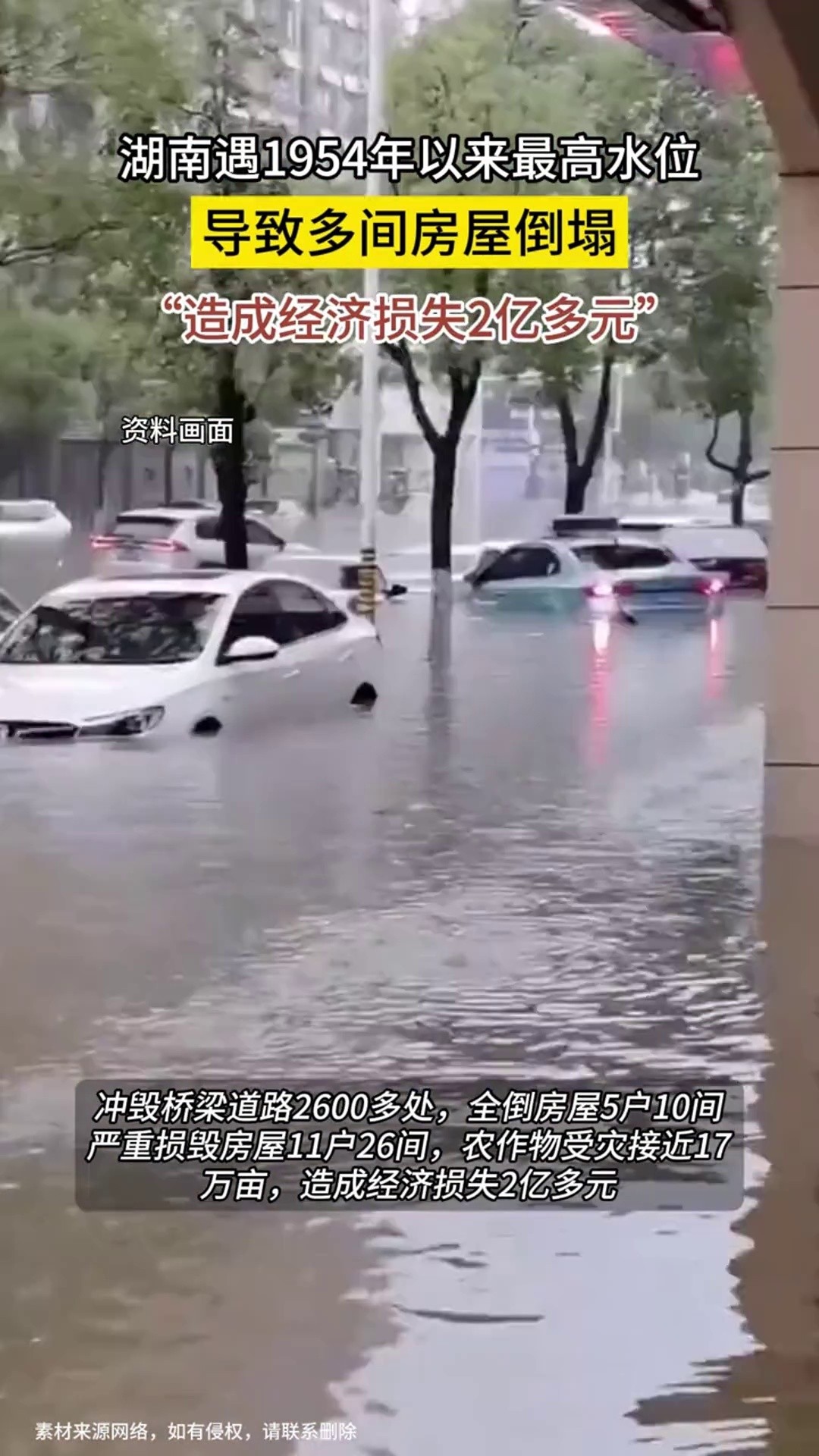 湖南遇1954年以来最高水位 导致多间房屋倒塌 "造成经济损失2亿多元"