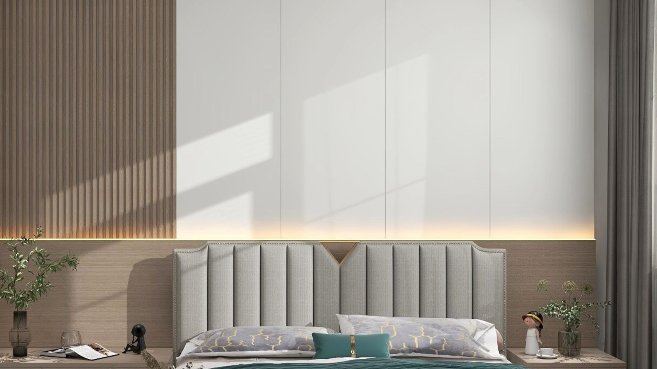 可以打开的圆弧柜门真的很好看哦。无主灯卧室,拒绝千篇一律的衣柜...