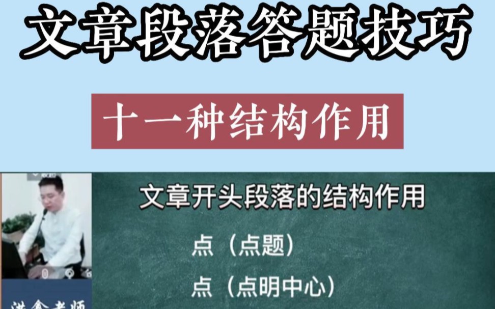 洪老师今日干货解析:文章开头段落的答题技巧,11种结构作用梳理!