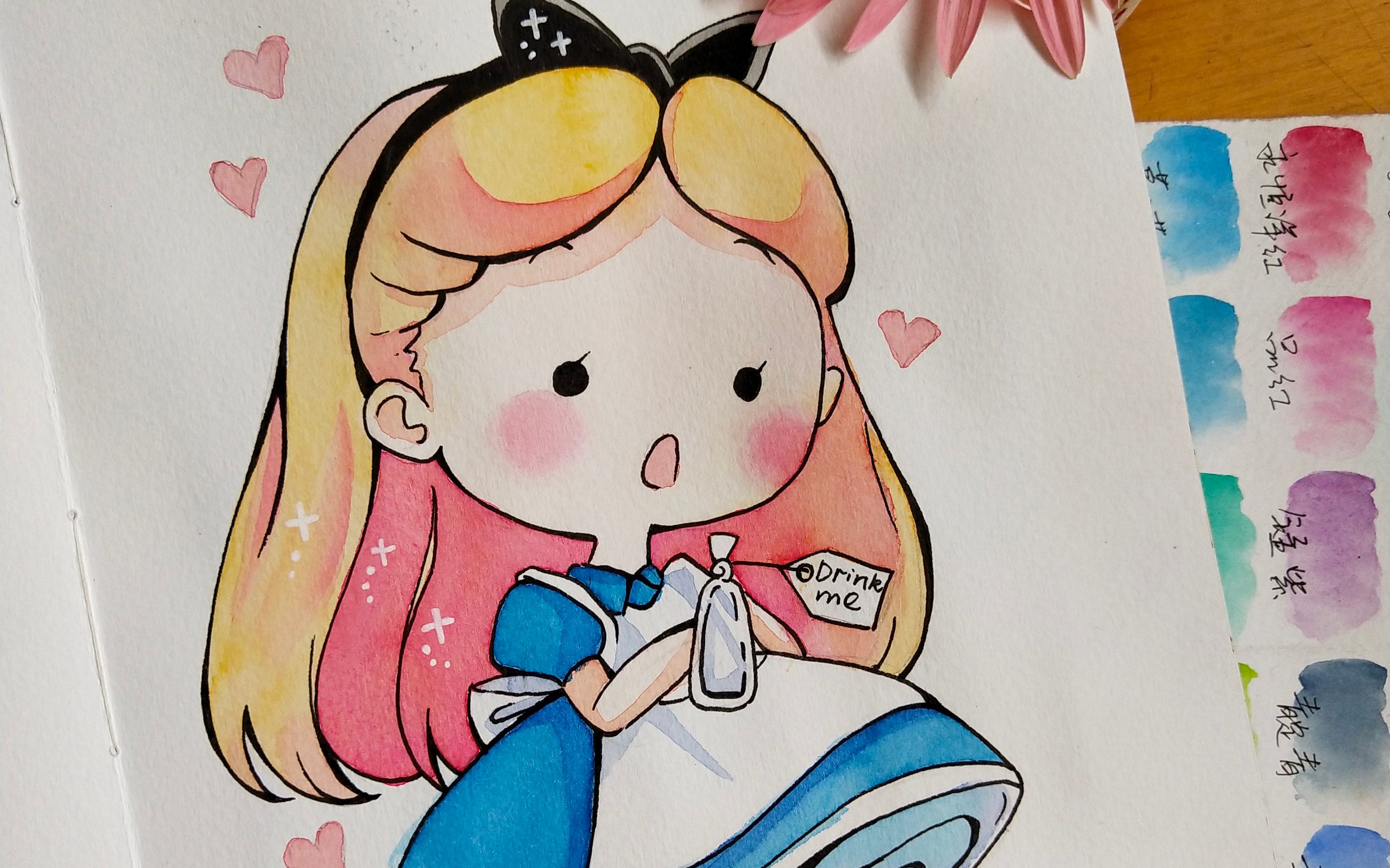 【水彩】超萌超简单,画个Q版爱丽丝,很很很适合新手啦~