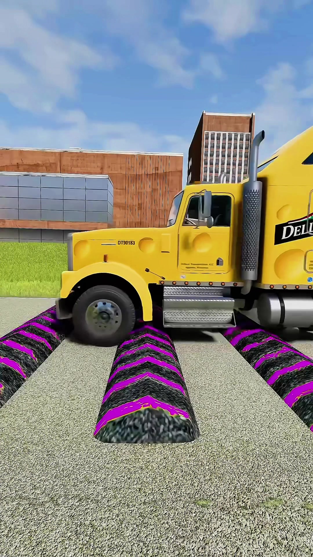 汽车大闯关 黄色的奶酪大卡车也来参加减速带关卡 #卡车 #汽车快乐...