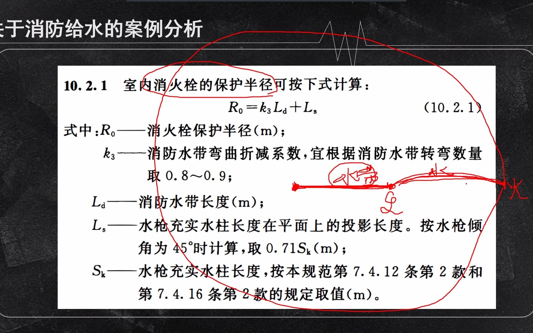 注册消防工程师案例分析考题讲解:室内消火栓保护半径计算