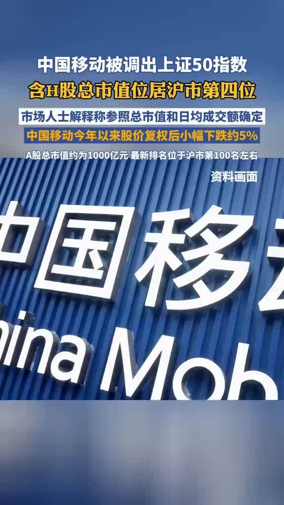 中国移动被调出上证50指数,含H股总市值位居沪市第四位