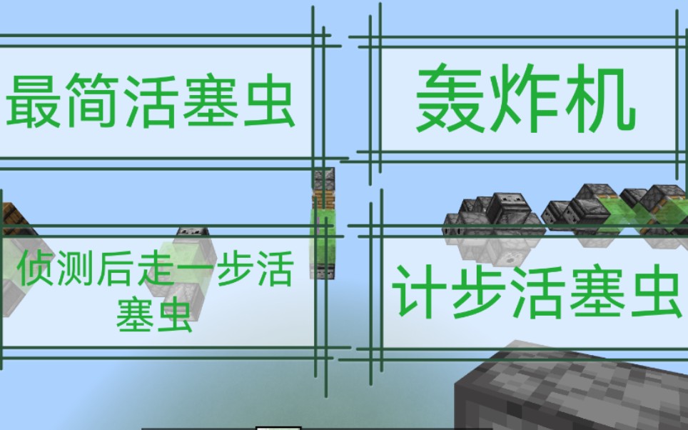 ...活塞虫教程:最简活塞虫、最简轰炸机、侦测后一步活塞虫、计步活塞虫