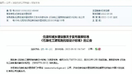 《石油化工建筑物抗爆设计标准》新规发布,新规参考了有关国际标准...