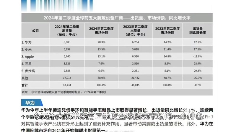 2024全球腕表穿戴市场排名