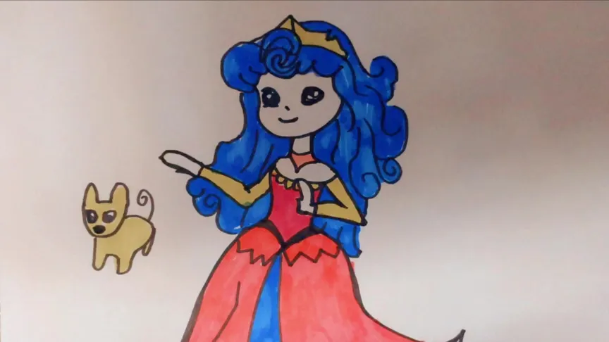 美术绘画教程,卡通动漫人物形象画,溜狗的美少女