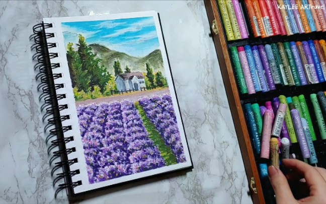〔油画棒/风景画〕宁静唯美的重彩油画棒绘画作品「薰衣草庄园」