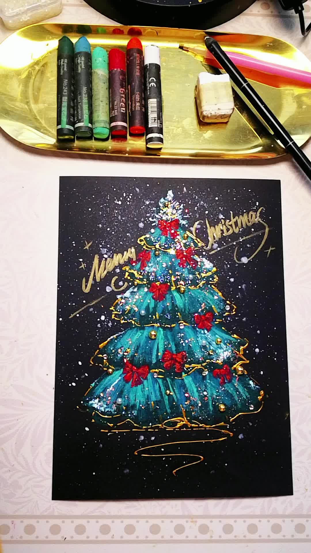 谁说简单的就不好看? | 油画棒手绘圣诞树教程 圣诞月到啦,跟着蒙蒙的...