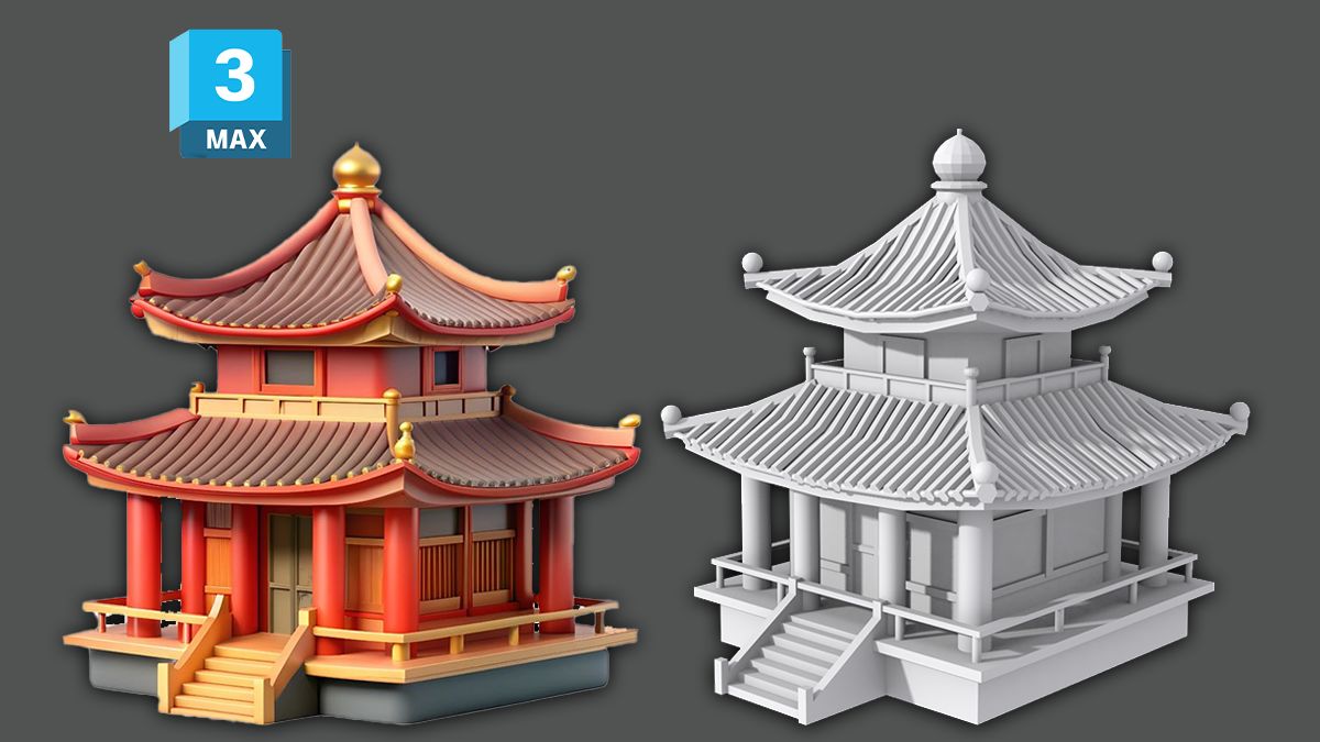 【3DMax建模】简单易学的“古风小场景”模型制作,适合新手学习的...