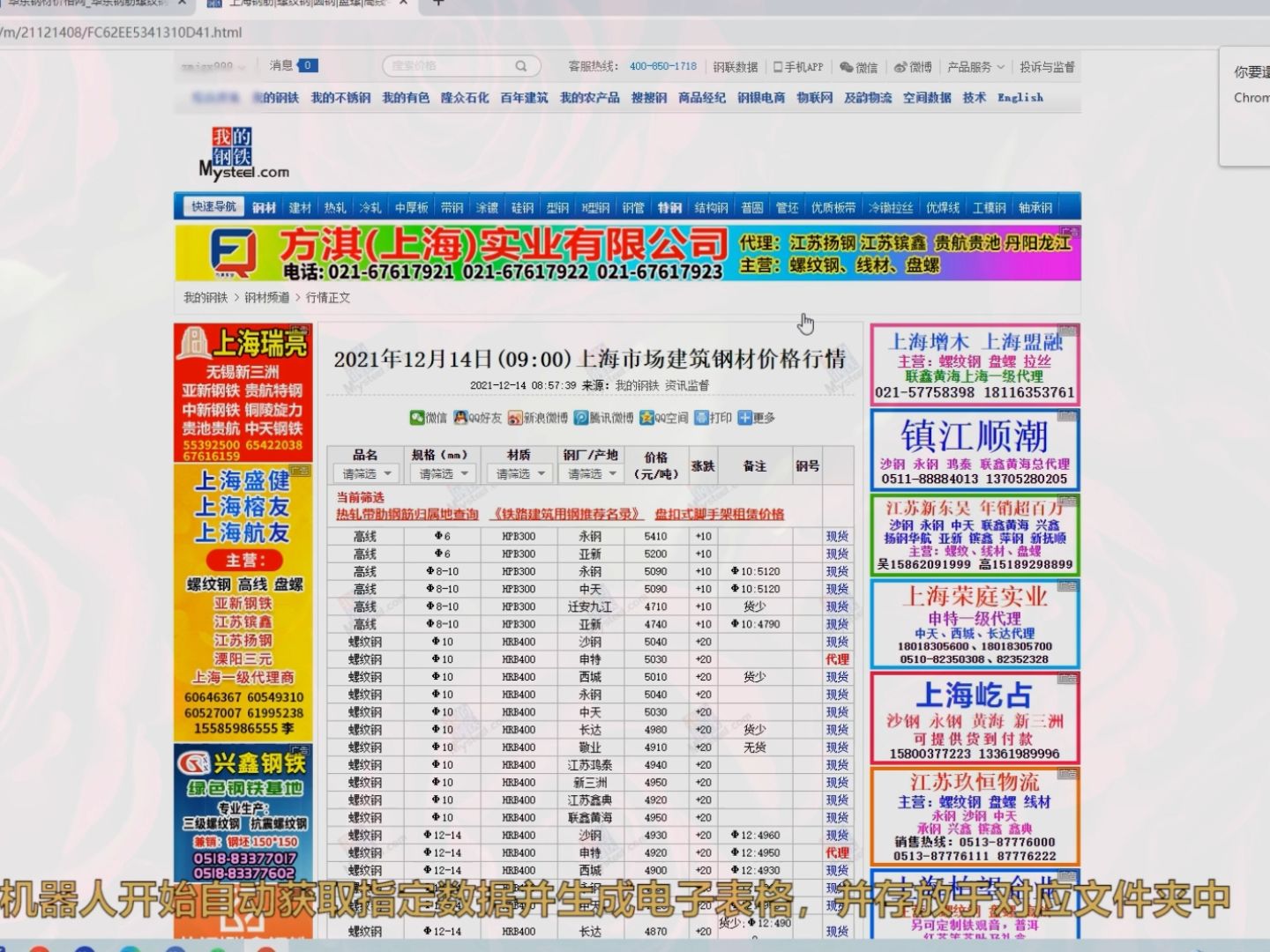 【华东主要城市建筑钢材市场价格抓取机器人】建筑钢材市场抓取机器...