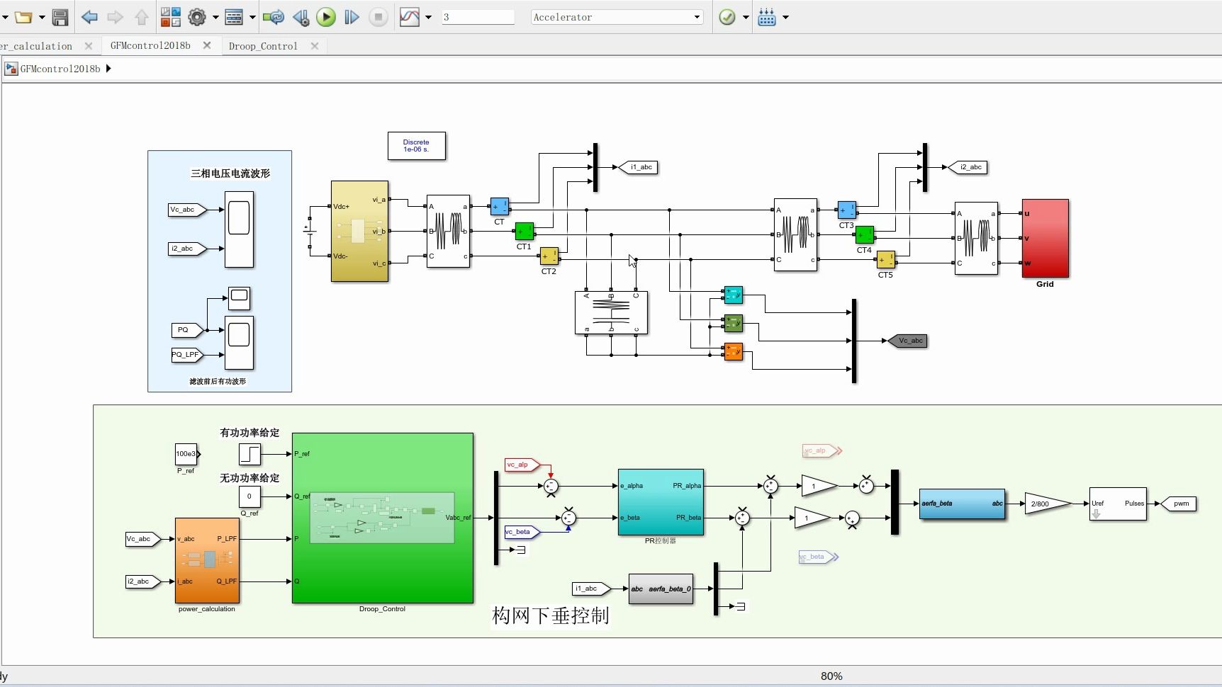 基于下垂控制的构网型逆变器功率环并网控制Matlab仿真【附参考文献】