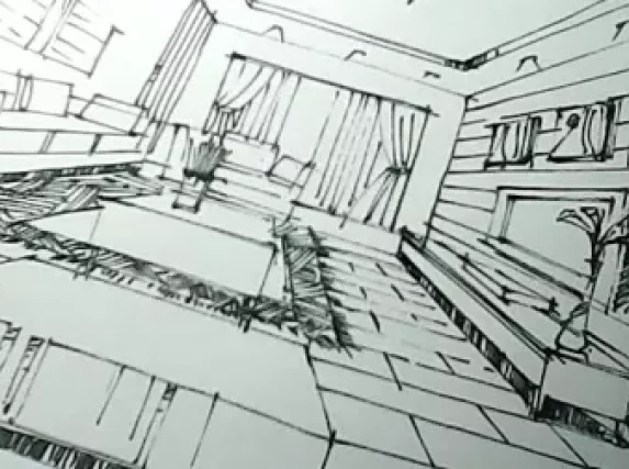 13 室内设计手绘表现技法 线描住宅客厅练习(一)