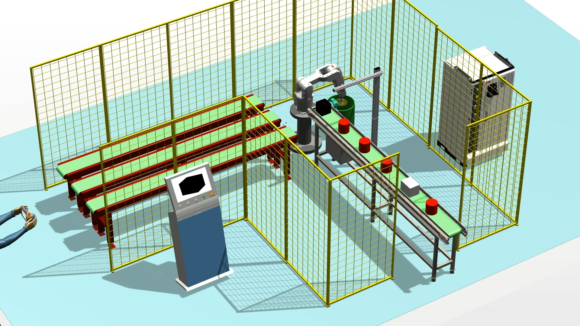 ...机器人Robotstudio离线仿真工作站--分拣工作站、带模拟触摸屏显示