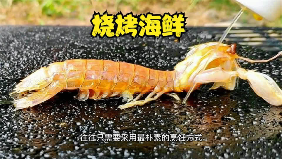小伙烤了一条皮皮虾,壳脆肉多咬一口嘎嘣脆,没想到那么好吃