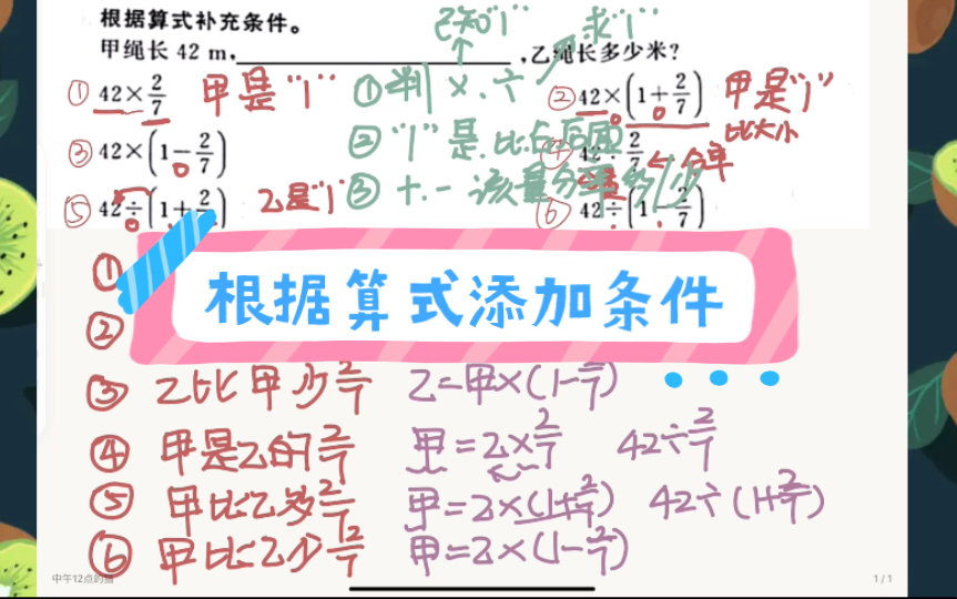 【六年级】分数应用题-根据算式填写答案
