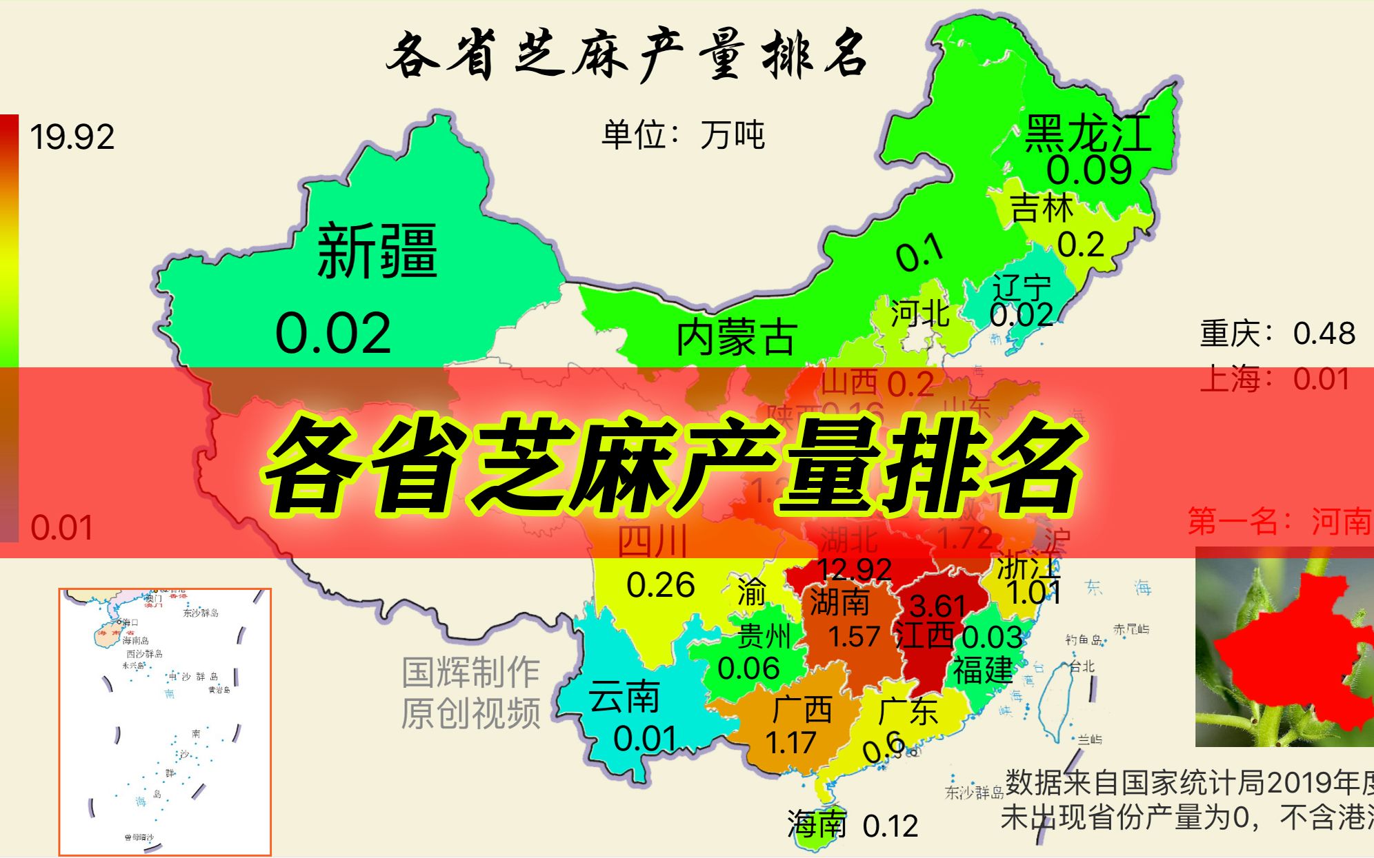 各省芝麻产量排名,河南省第一名