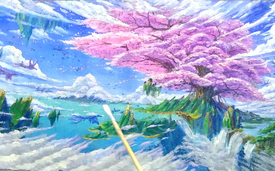 【水粉】对开水粉纸临摹场景插画