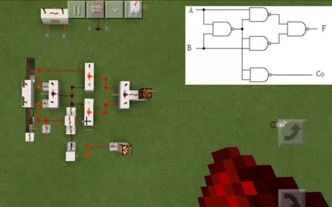 我的世界实现数字逻辑电路半加器