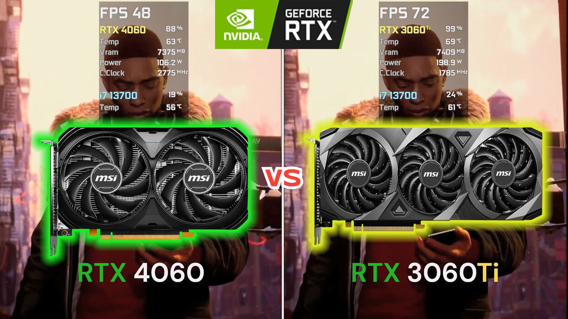 英伟达 RTX 4060 vs RTX 3060 Ti (2K) - 显卡 6款游戏FPS性能对比