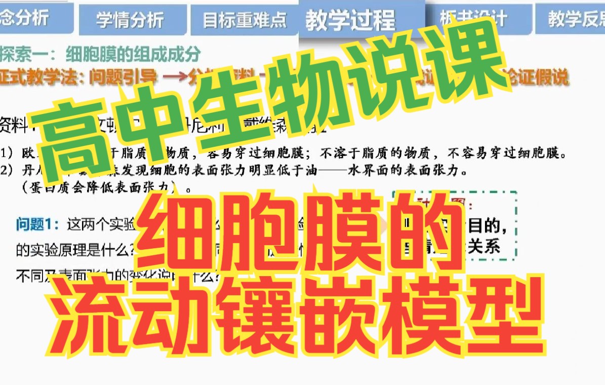 【概念教学 | 说课】高中生物《细胞膜的流动镶嵌模型》