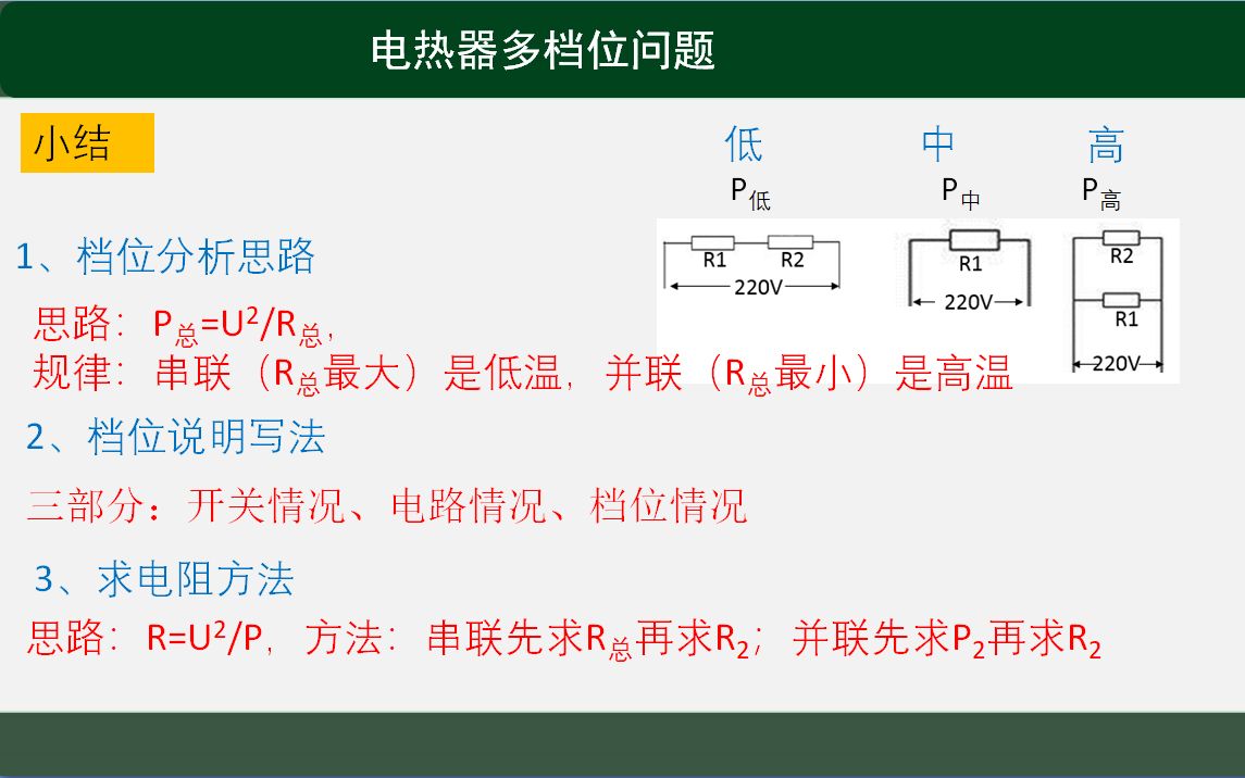 初中物理--电热器多档位问题的思路和技巧