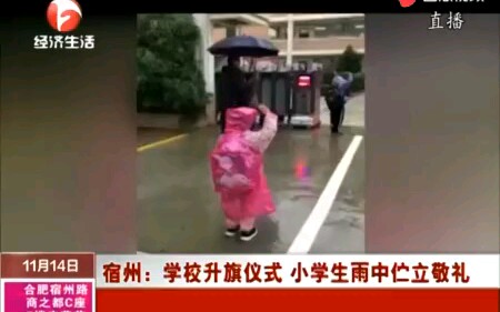 学校升旗仪式,小学生在雨中伫立敬礼,家长:真的很感动!