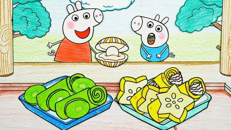 手绘定格动画:小猪佩奇乔治吃杨桃酸奶没带钱