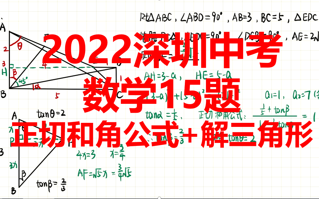 2022年深圳中考第15题(回忆版)正切和角公式+解三角形