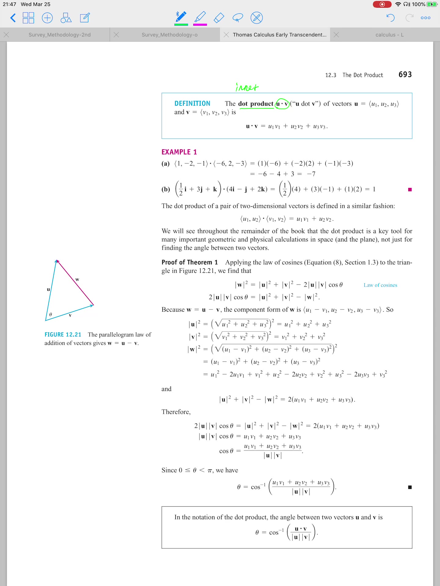 微积分 第十二章 第三节 向量点乘