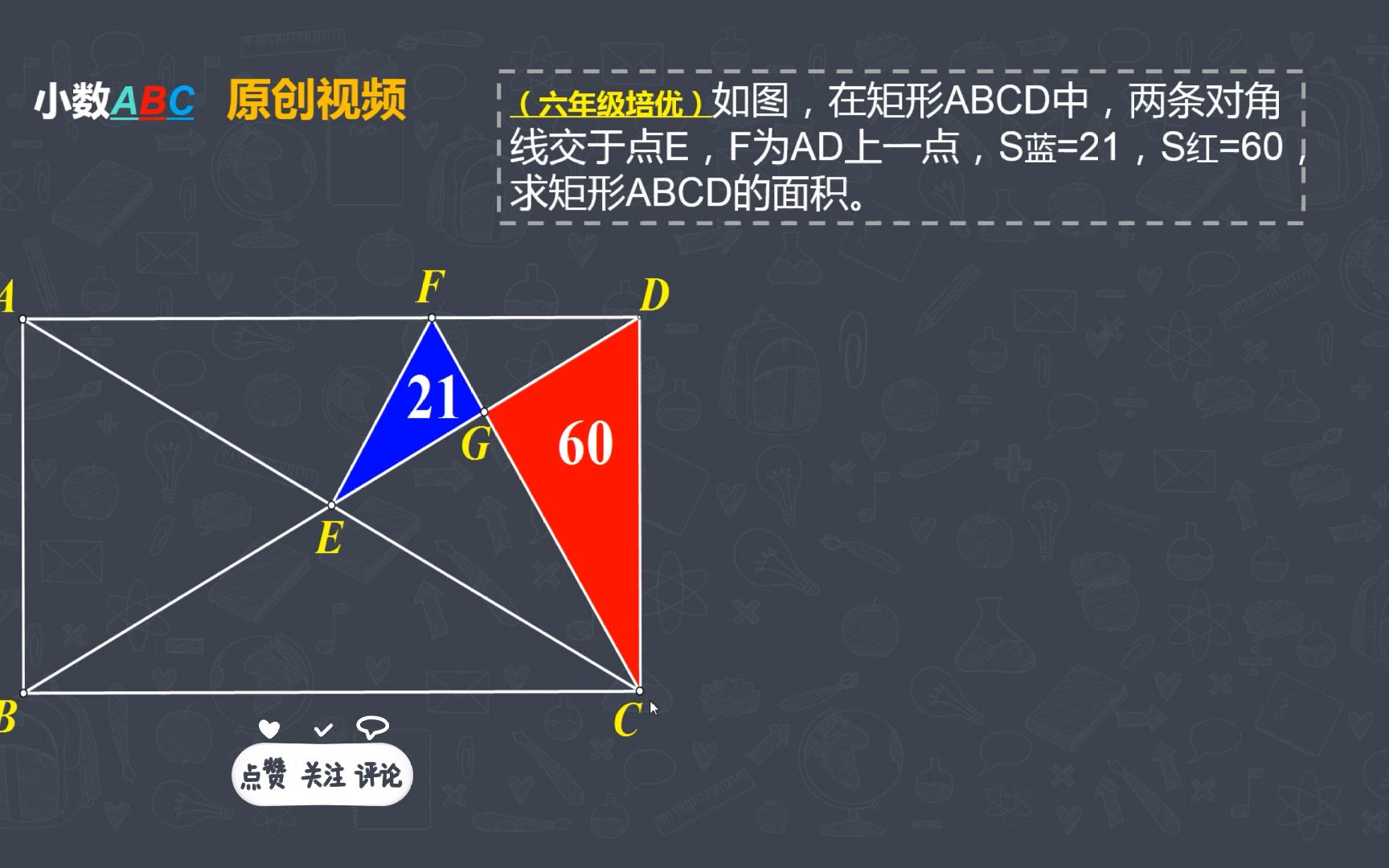 小学几何培优,风筝模型的应用,求长方形面积,数学题,培优题