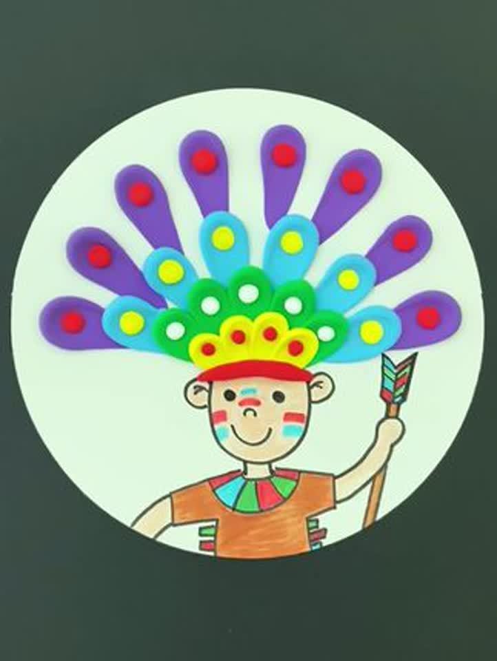 简单漂亮的创意粘土画 狩猎的小人