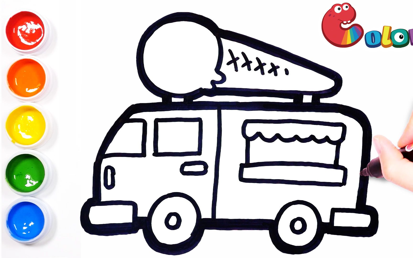 【简笔画】画1辆世界上最sweet的冰激凌车。让它在我们童年里走街串...