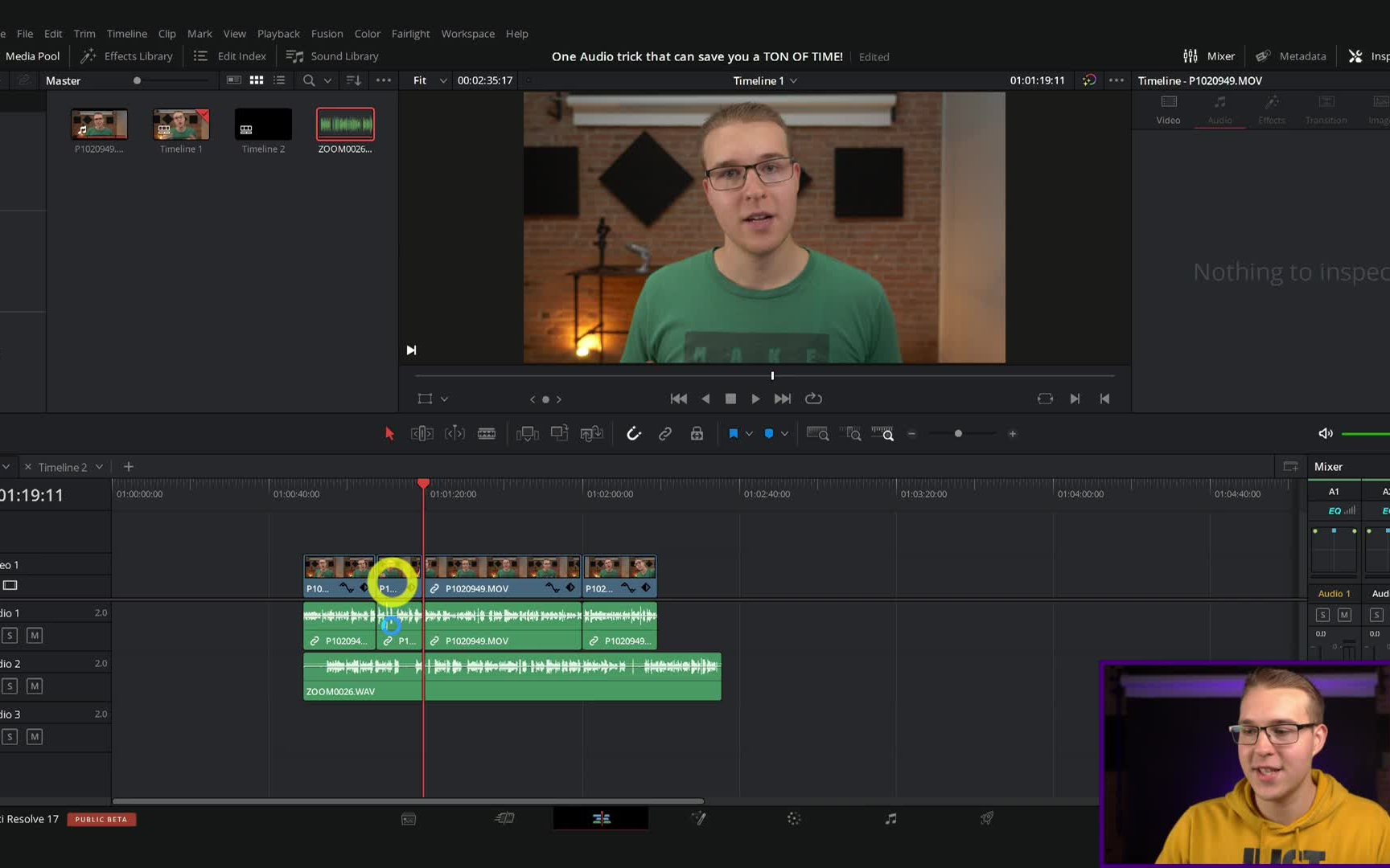 达芬奇教程——一个音频技巧,可以为您节省大量时间!